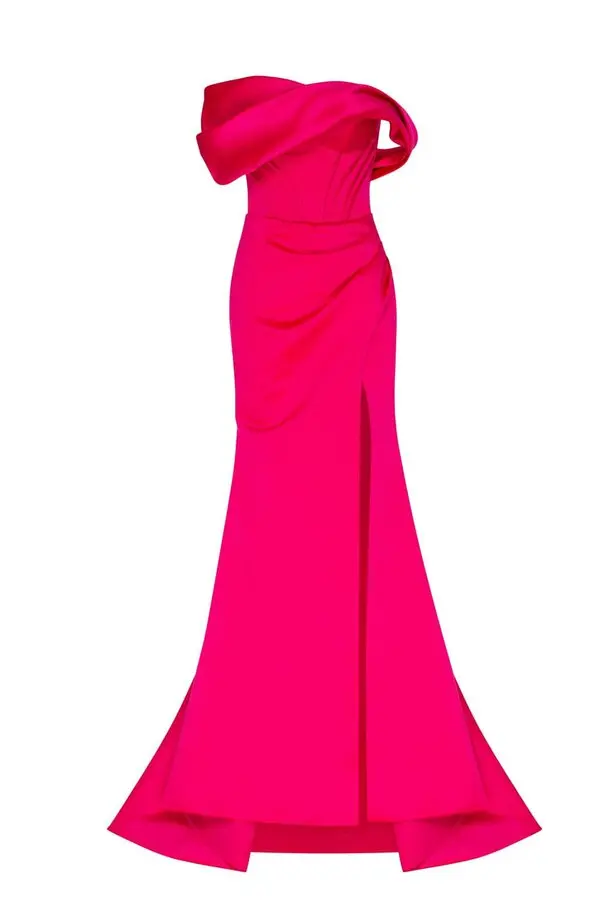 MILLA Strapless Gown With Thigh Slit - Fuchsia