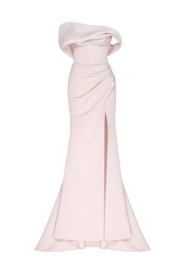 MILLA Strapless Mermaid Gown With Thigh Slit - Misty Rose