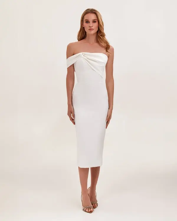 MILLA Gabardine Strapless Midi Dress - White