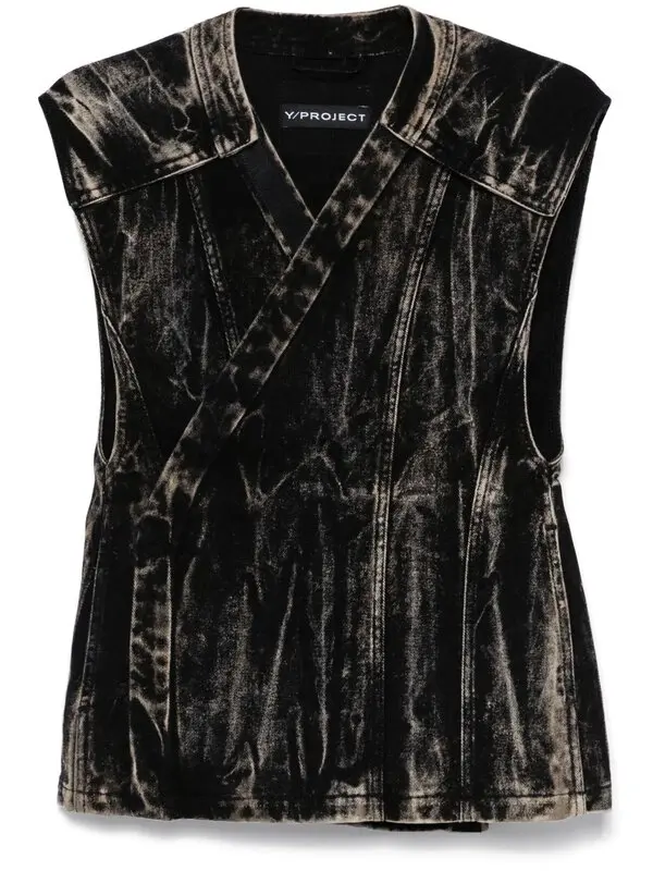 Y/project Whiskering Denim Gilet - Black Vertical Whiskers - Black Vertical Whiskers