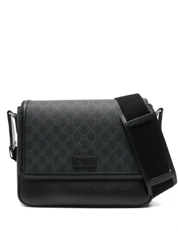 Gucci Black GG Canvas Crossbody with Beige Leather Logo Patch Gucci Canvas GG Marmont Crossbody Shoulder Bag - Black main image 3