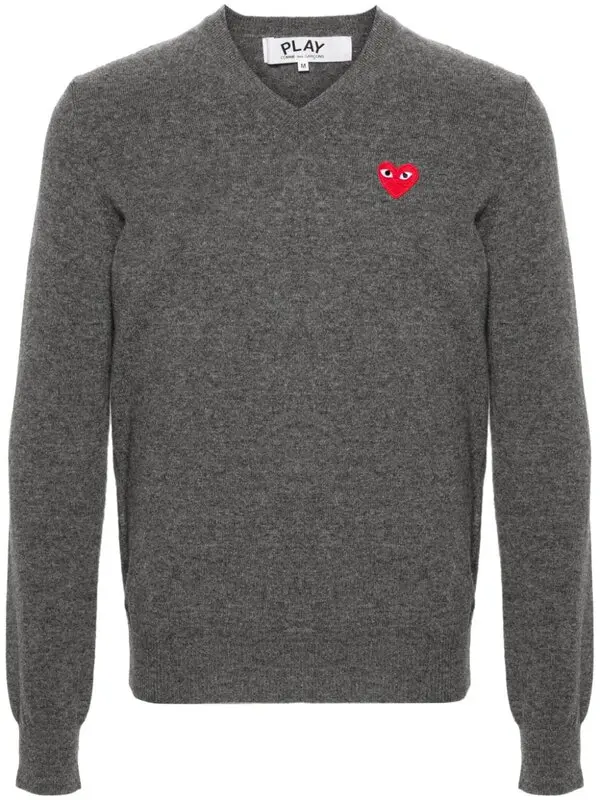 Play Comme Des Garcon Heart-patch Wool Jumper - Grey