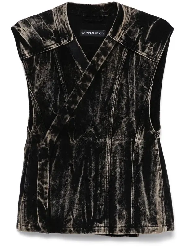 Y/project Whiskering Effect Denim Vest - Black