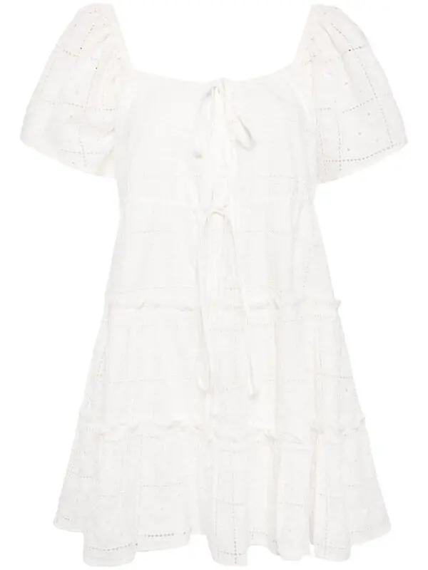 knee length dresses for ladies Ganni Broderie Anglaise Denim Mini Dress