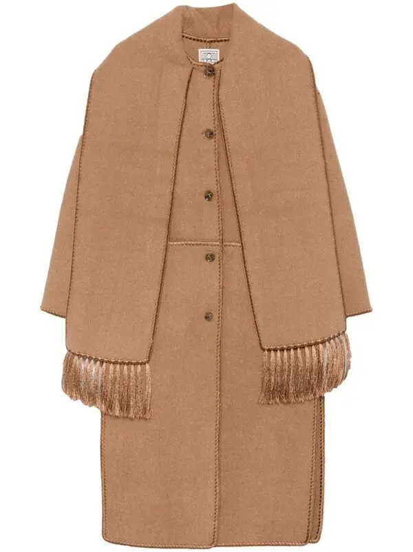 TOTÊME Embroidered Scarf Coat - Brown