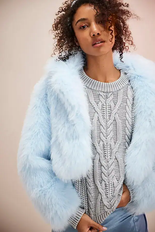 Free People Paris Cropped Faux Fur Jacket - Ice Water | Editorialist