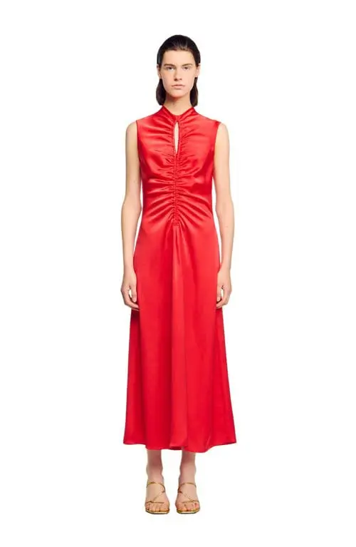 Sandro Draped Satin-effect Dress - Red