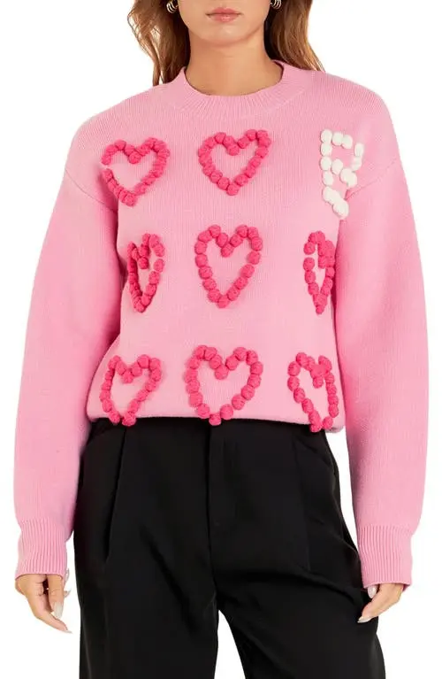 English Factory Pompom Heart Crewneck Sweater