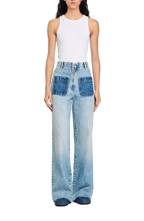 Sandro High-rise Wide-leg Jeans - Light Bu Jean
