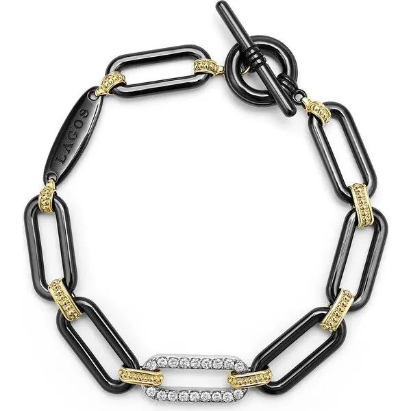 Lagos Signature Caviar Ceramic Link & Diamond Bracelet - Black