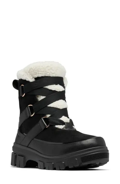 Sorel Tivoli V Faux Shearling Waterproof Boots - Black/ Chalk