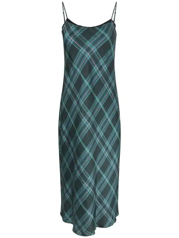 Vince Plaid Lace-Trim Midi Dress In Green - 32% Off | Editorialist