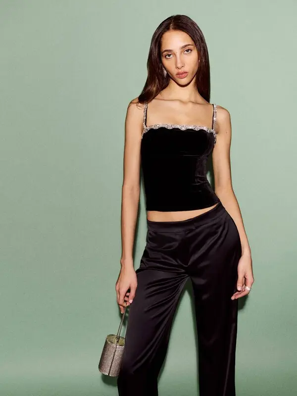 REFORMATION Mimi Satin Pant - Black