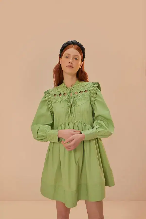 Farm Rio Open Yoke Mini Dress - Green | Editorialist