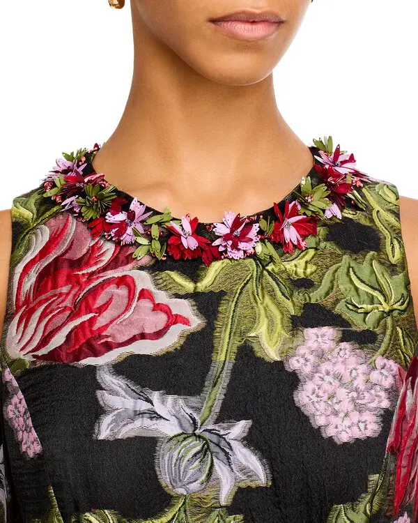 Rickie Freeman For Teri Jon Floral Jacquard A-line Dress - Black Multi