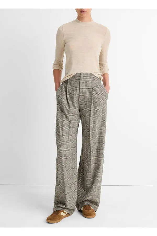 Vince Wool Three-quarter-sleeve Mock-neck Top - Natural