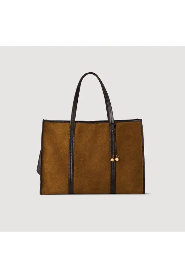 Sandro Large Suede Tote Bag - Natural