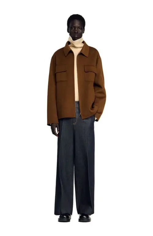 Sandro Zipped Overshirt - Tobacco Brown