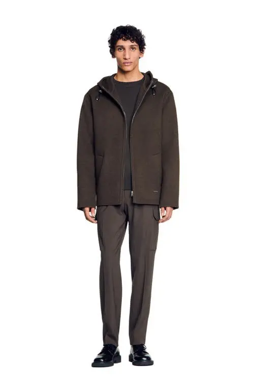 Sandro Hooded Windbreaker - Dark Khaki