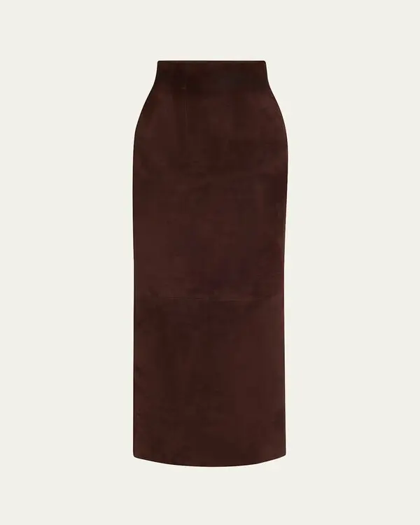 Khaite Loxley Long Leather Pencil Skirt - Dark Brown
