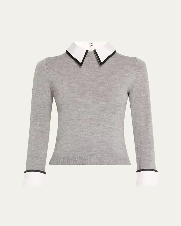 Alice + Olivia Porla Collared Sweater - Medium Heather Grey