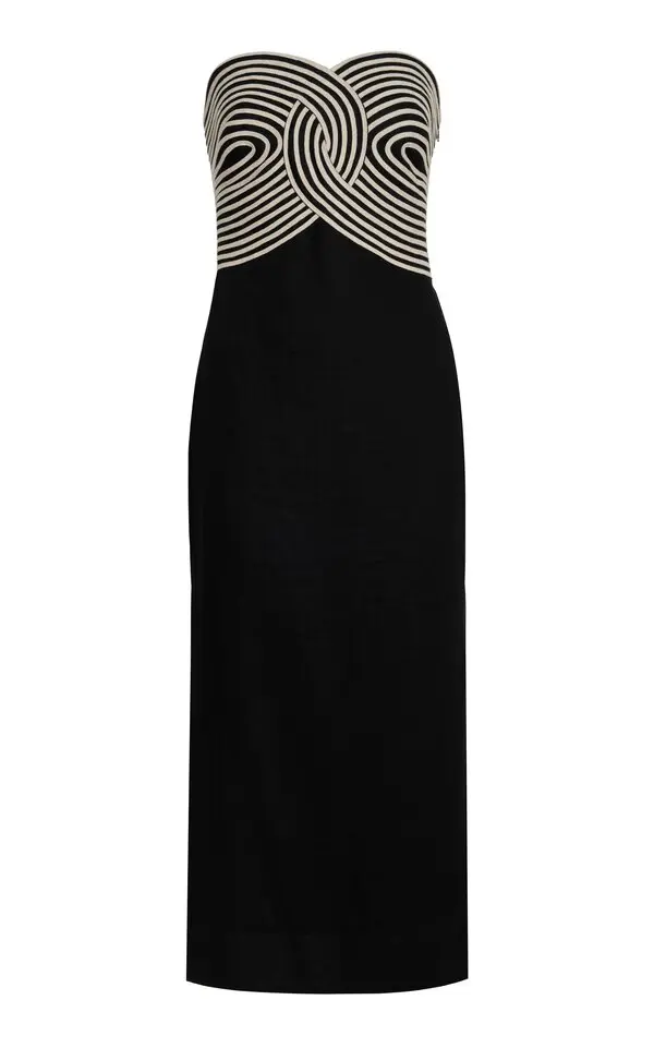 ANDRES OTALORA Arco Real Embroidered Linen Midi Dress - Black