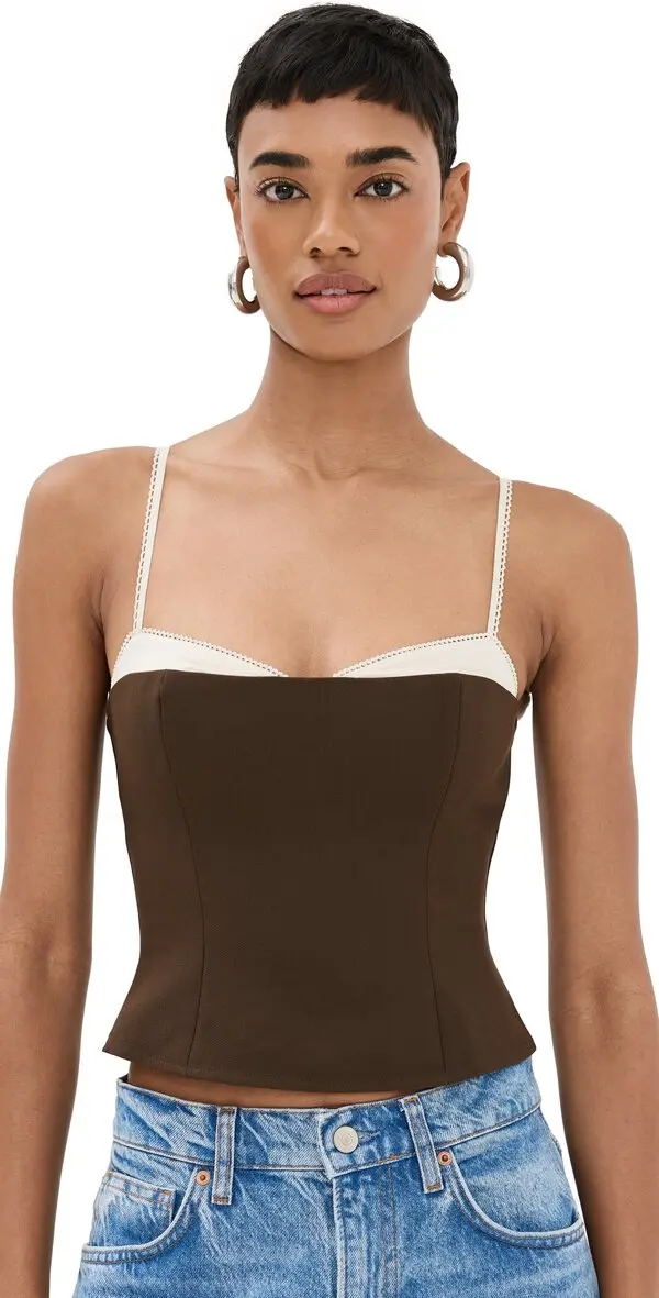 REFORMATION Melanie Sweetheart Neckline Top - Cafe