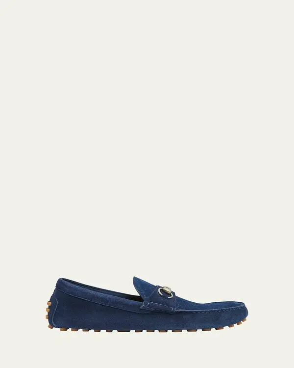 Gucci Byorn Guccisima Suede Bit Loafers - Blue Agate
