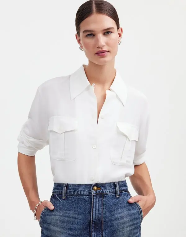 Madewell Alexa Chung Pleat-pocket Button-up Shirt - Eyelet White