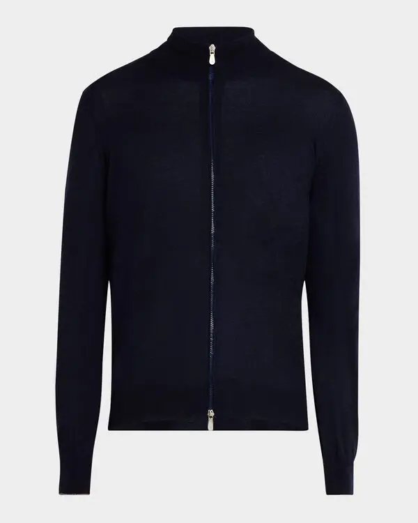 Brunello Cucinelli Wool And Cashmere Full-zip Sweater - Navy
