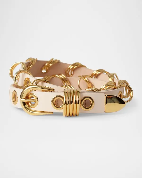 DEHANCHE Revenge Grommet Rivet And Rings Leather Belt - Ivory Gold