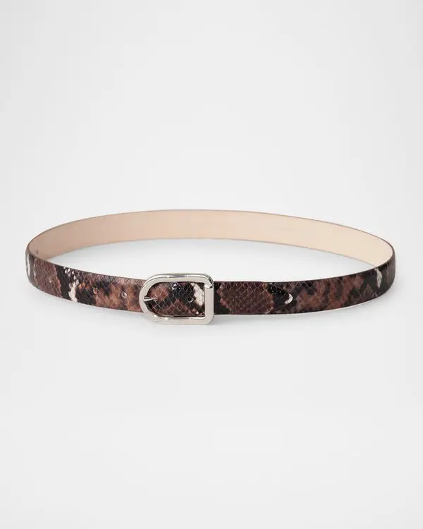 DEHANCHE Mija Snake-embossed Leather Belt - Ivory Brown Snakeskin Silver