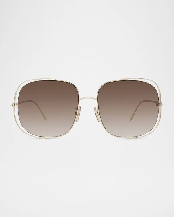 Loewe Metal Logo-print Rectangle Sunglasses - Gold Gradient Brown