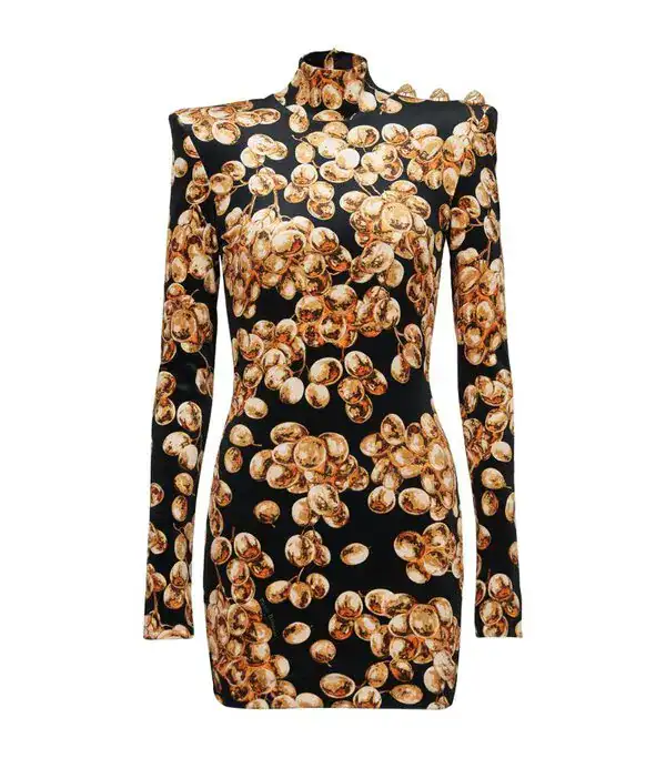 Balmain Grape Print Mini Dress - Black | Editorialist