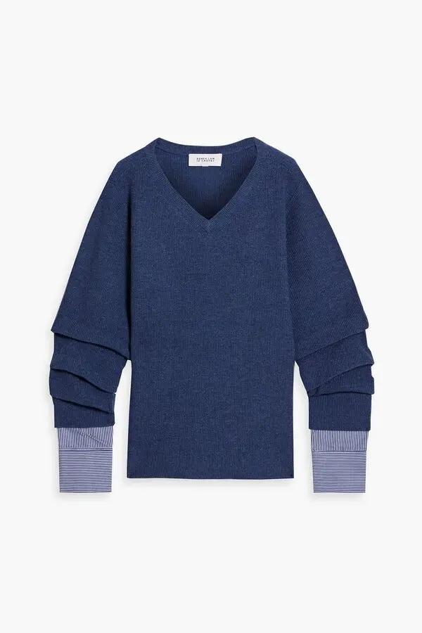Derek Lam 10 Crosby Cassie Poplin-paneled Wool Sweater - Navy