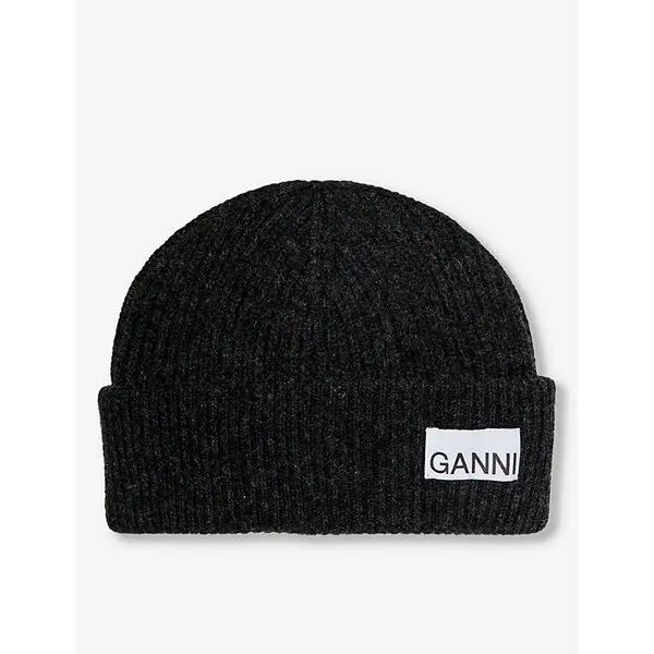 GANNI Logo-patch Beanie - Phantom