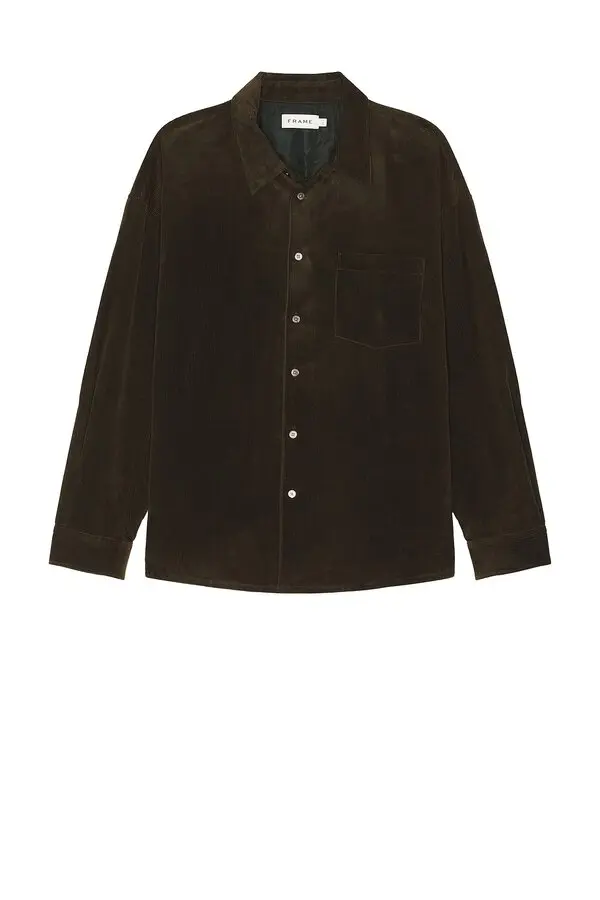 FRAME Relaxed Corduroy Overshirt In Dark Green