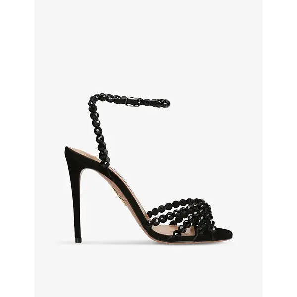 AQUAZZURA Tequila 105 Crystal-embellished Leather Heeled Sandals - Black