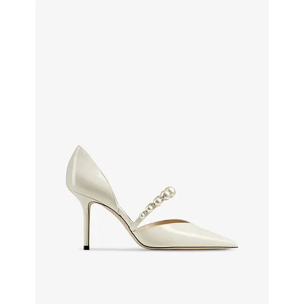 JIMMY CHOO Aurelie 85 Patent-leather Courts - Latte/white