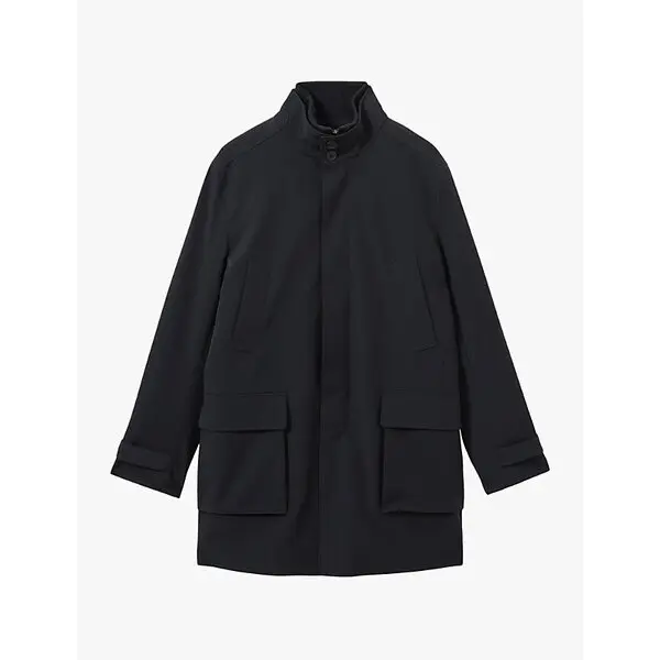 REISS Funnel-neck Mid-length Hybrid Coat - Navy