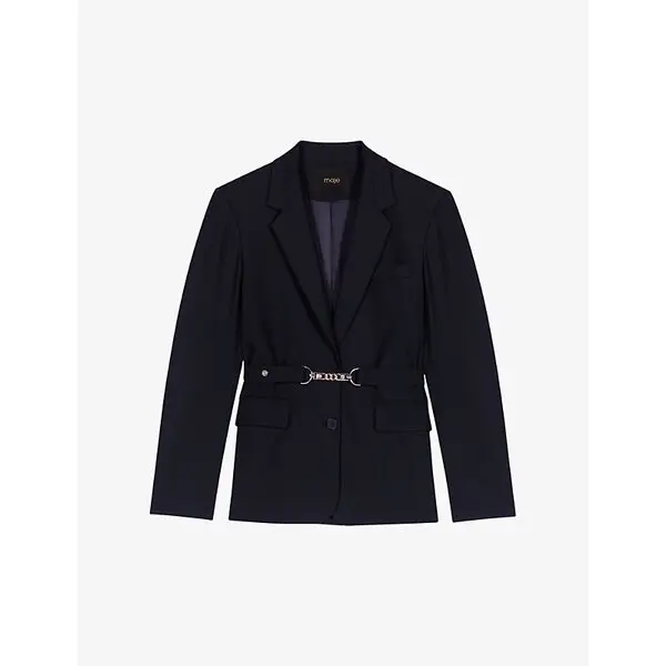 Maje Slim-fit Stretch-woven Blazer With Chain Embellishment - Noir / Gris