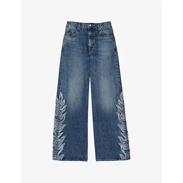 Sandro Flame-Pattern High-Rise Flared Jeans In Denim Jean 50
