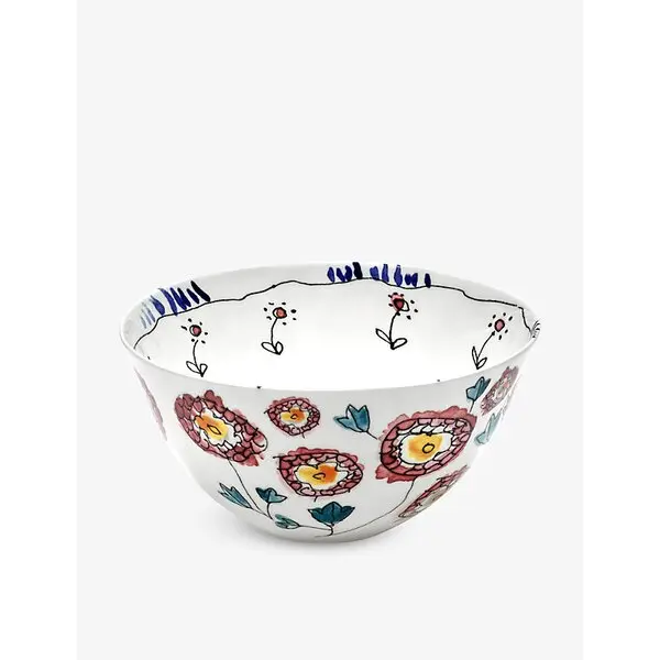 Marni Serax X Midnight Flowers Flower-motif Bone-china Serving Bowl 18cm Set Of Two