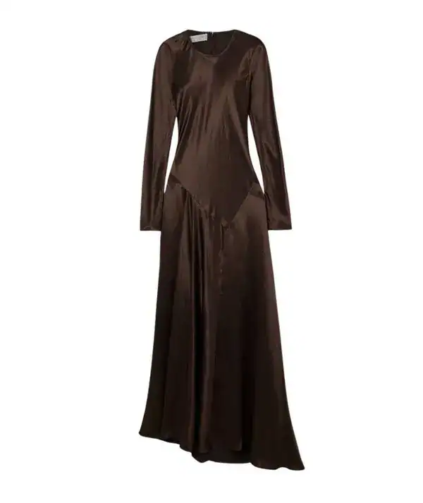 Abadia Yara Paneled Hammered-Satin Maxi Dress - Brown | Editorialist