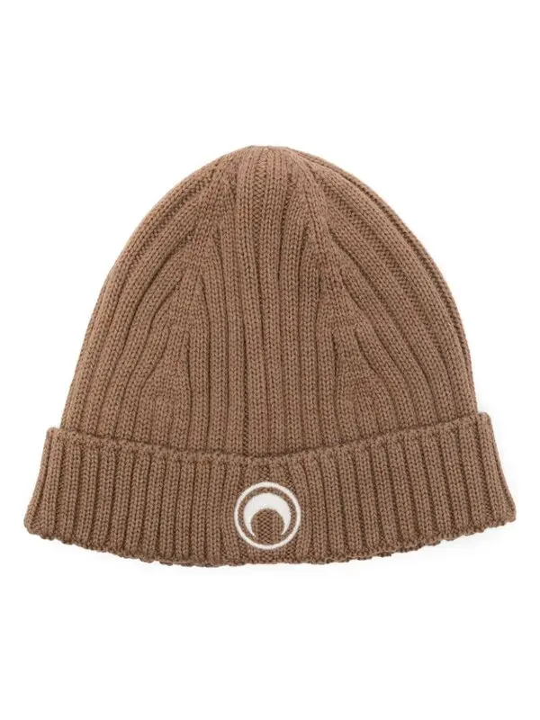 MARINE SERRE Moon Logo Knit Beanie - Brown