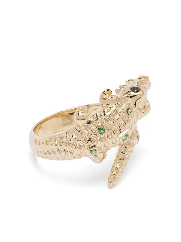 Yvonne Léon 9kt Yellow Crocodile Multi-stone Ring