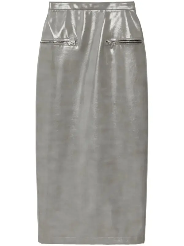MSGM Patent Midi Skirt - Grey