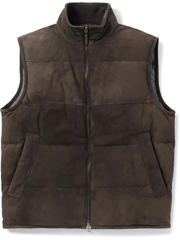 Zegna Quilted Suede Down Gilet - Brown