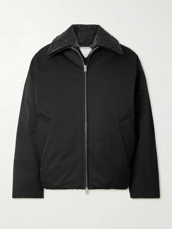 Bottega Veneta Intrecciato Leather-trimmed Down Jacket - Black