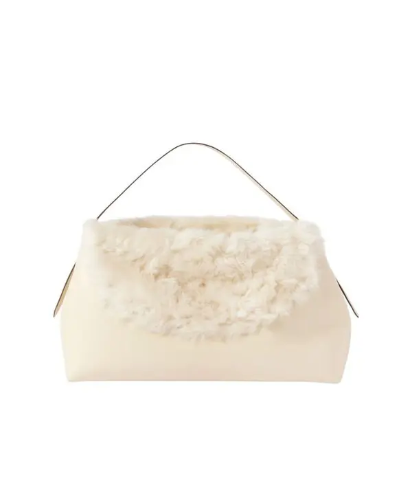 TOTÊME T-lock Shearling Shoulder Bag - Ecru